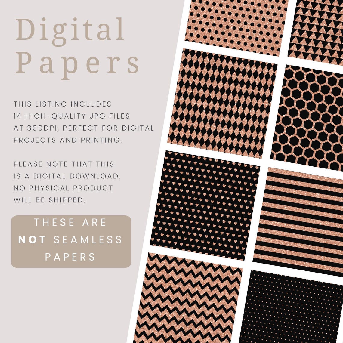 14 Copper and Black Glitter Pattern Digital Papers, Commercial Use ...