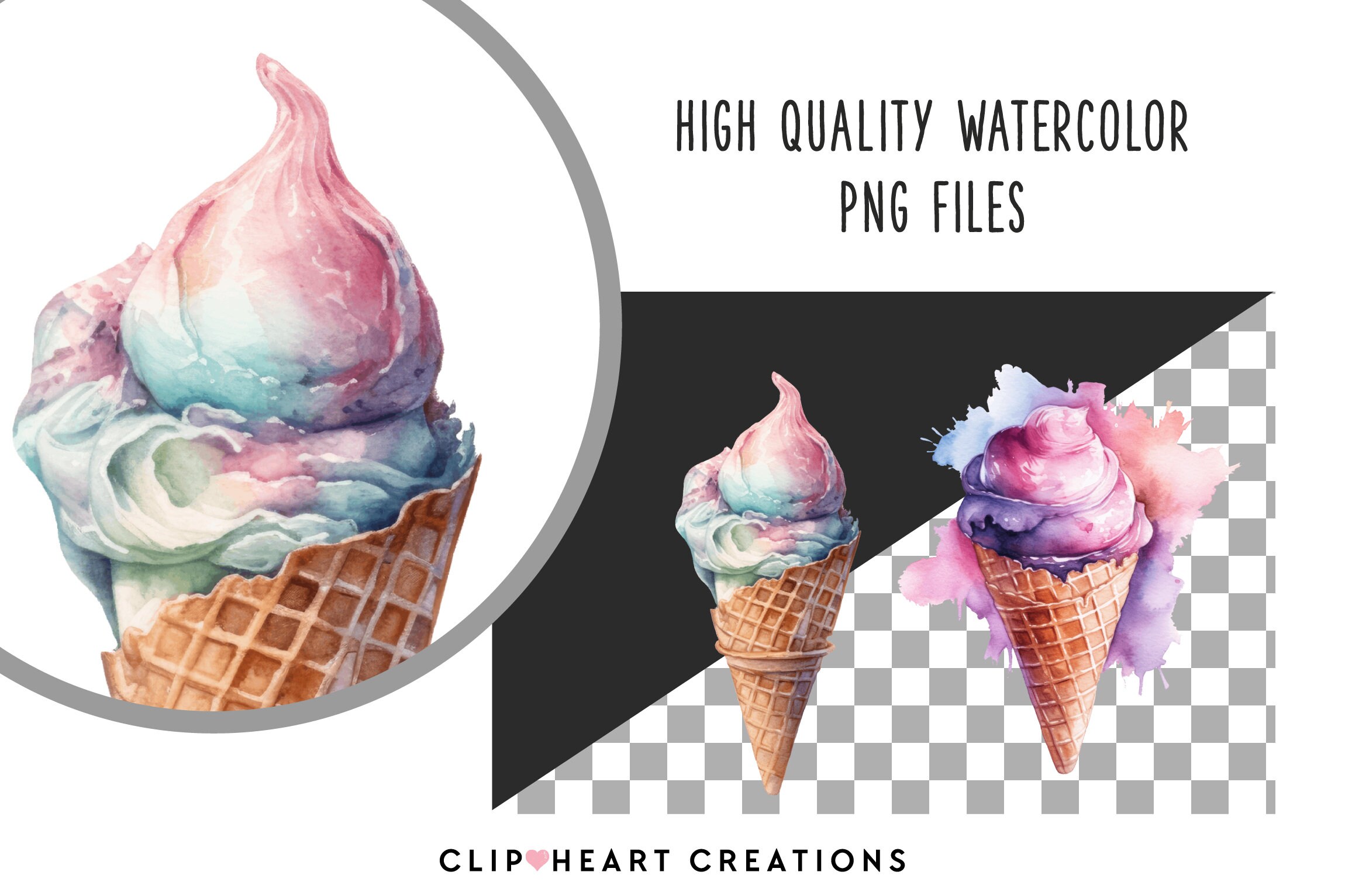 Ice Cream Watercolor Clipart Set, Commercial Use Instant Download PNG ...