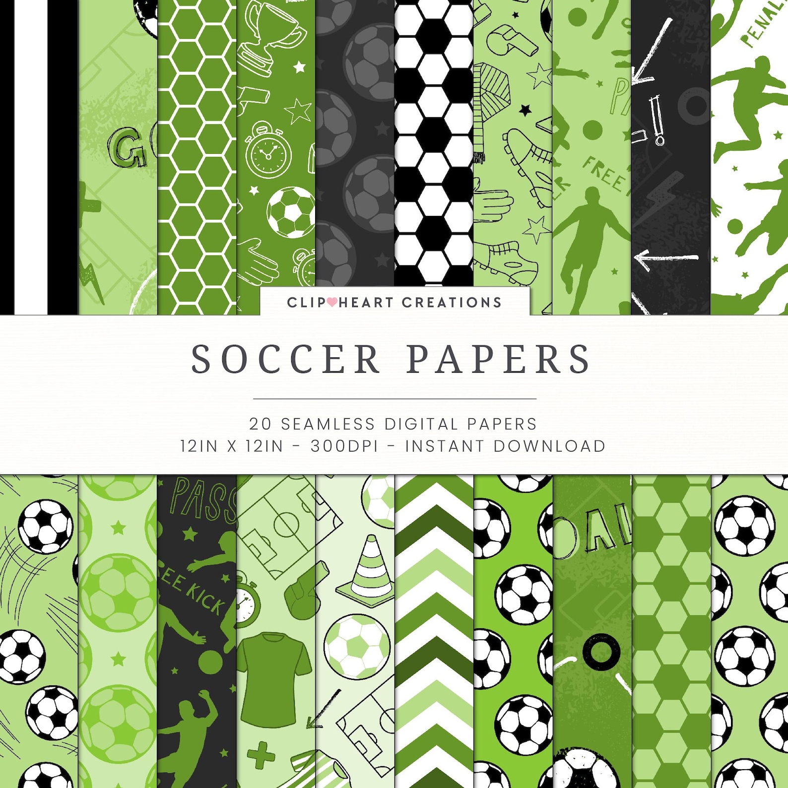 20 Soccer Themed Digital Papers, Seamless Commercial Use Instant ...