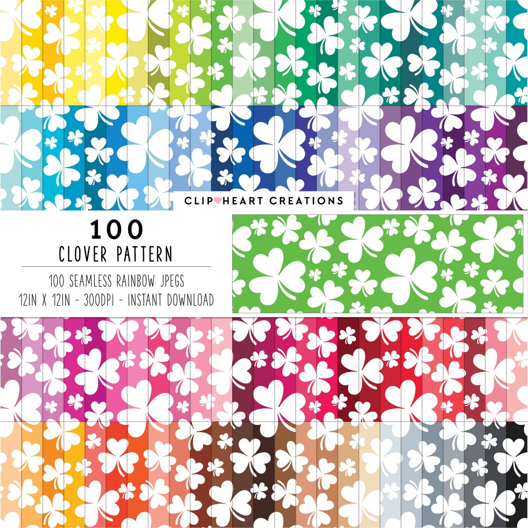 100 Clover Pattern Digital Paper, Commercial Use Seamless Shamrock ...