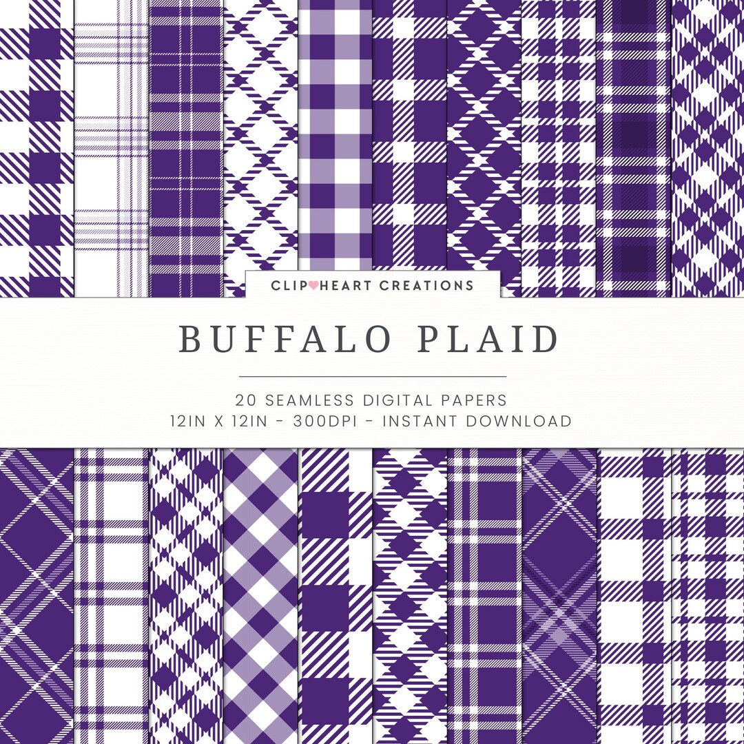 Purple Buffalo Plaid Digital Paper Set, Seamless Lumberjack Plaid ...