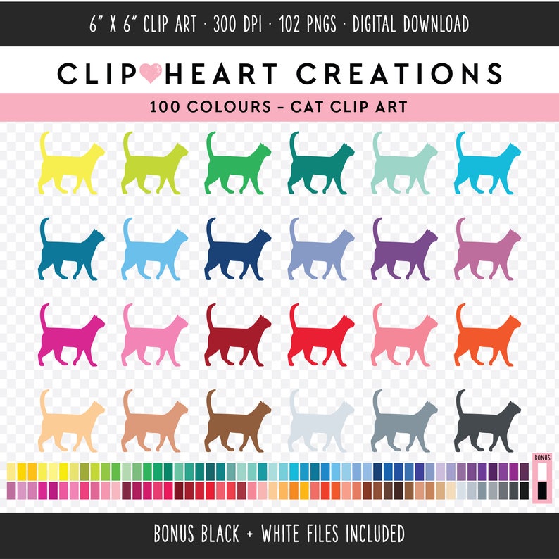 100 Cat Clip Art Commercial Use Instant Download PNG Cat - Etsy