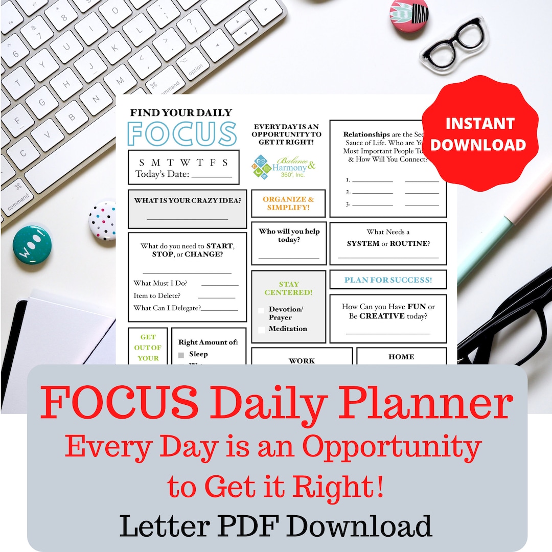 Focus Daily Planner - Etsy