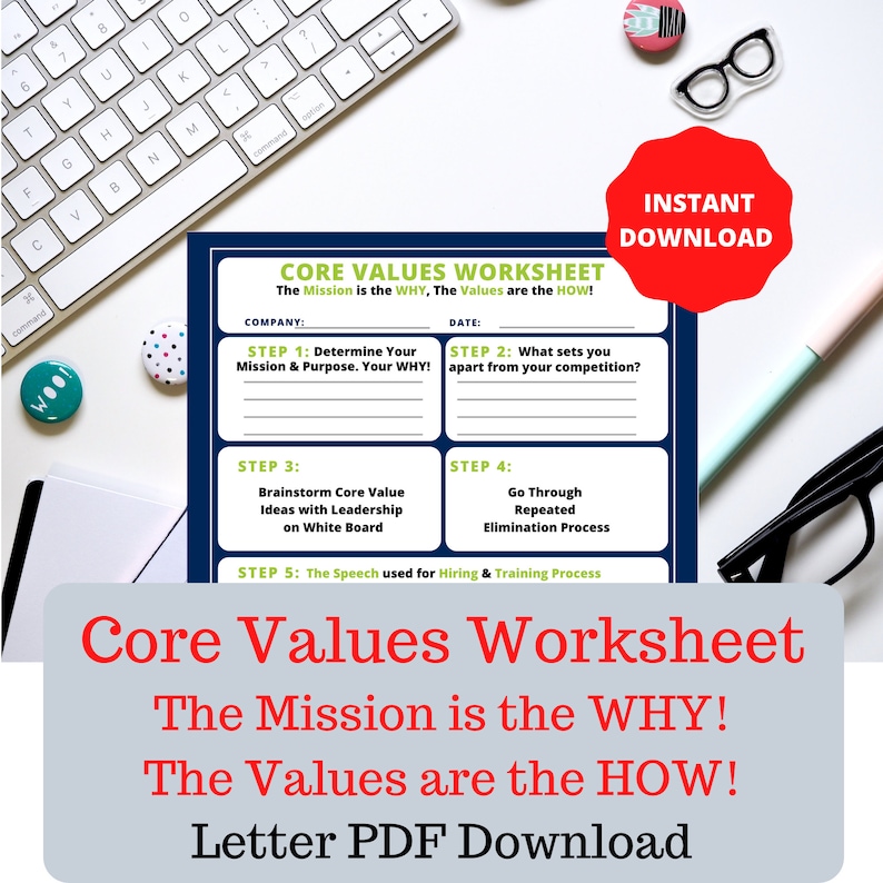 Core Values Worksheet - Etsy