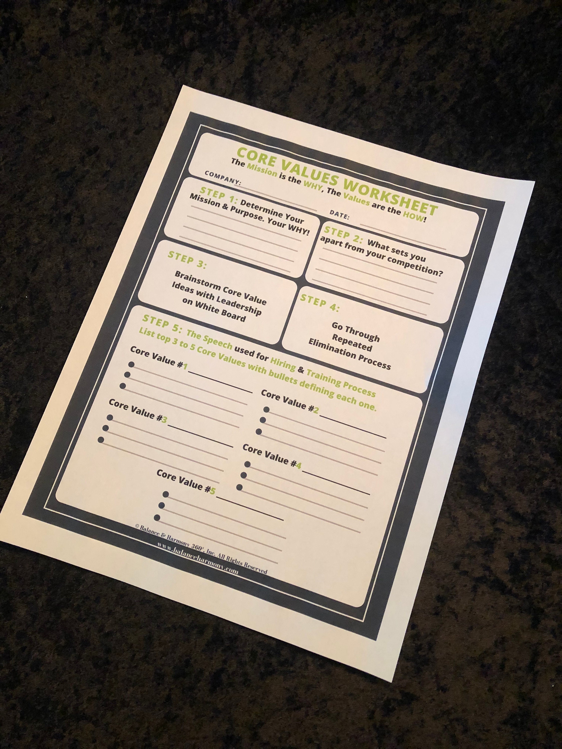 Core Values Worksheet - Etsy