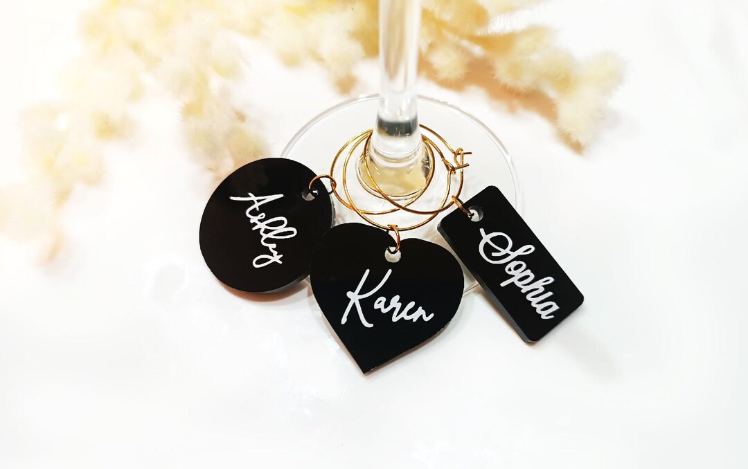 Acrylic Wine Glass Charms, Personalized Custom Name Gift Tags, Wedding ...