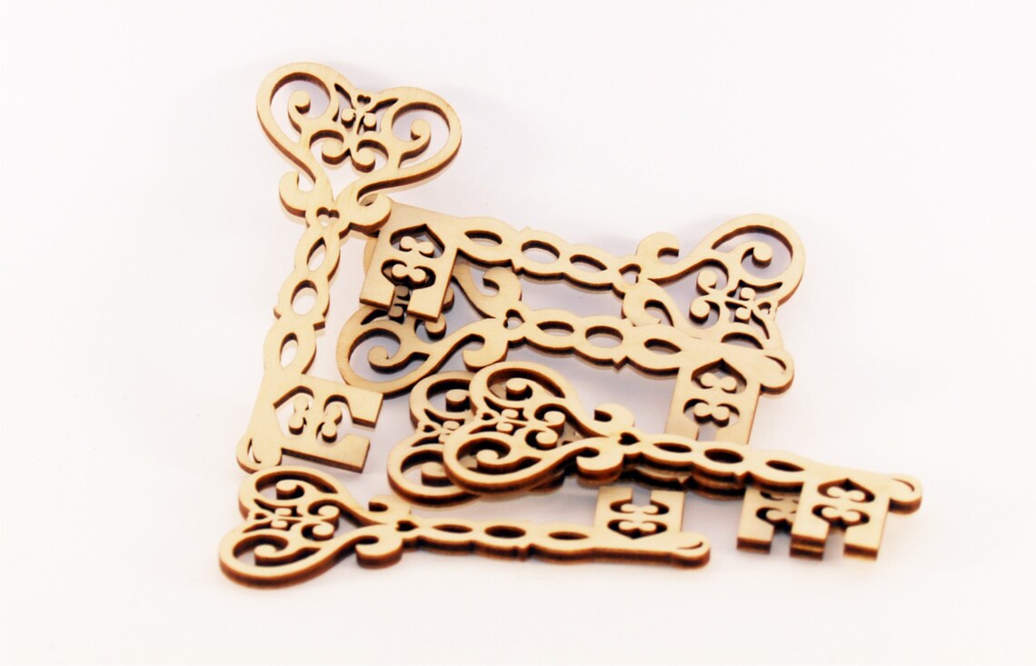 5 Wood Key Shape, Wooden Key Shape, Wood Skeleton Key, Laser Cut ...