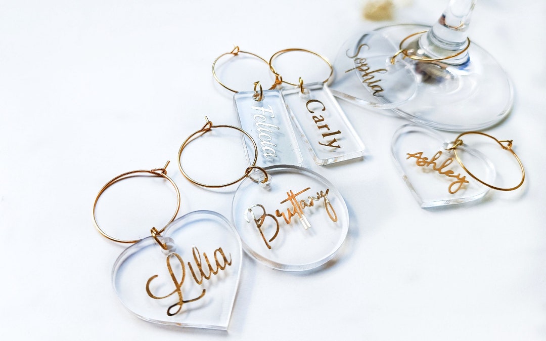 Acrylic Wine Glass Charms, Personalized Custom Name Gift Tags, Wedding ...