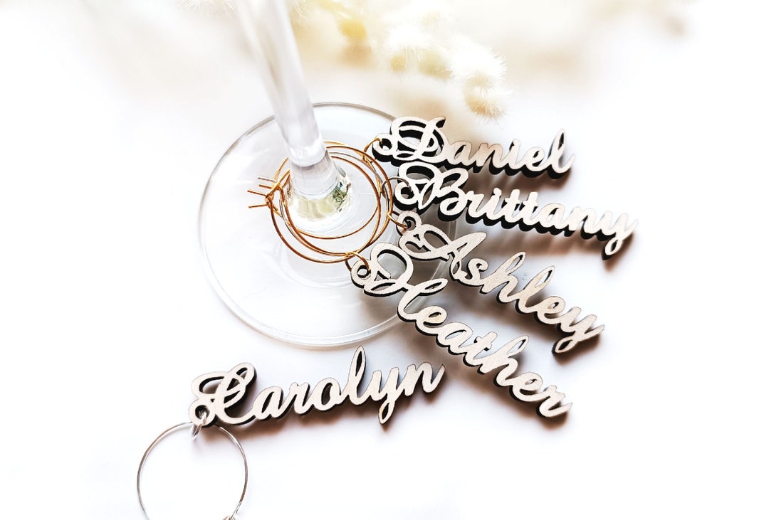 Custom Wine Charm, Wood Wine Charms, Table Name Tags, Wine Glass Charms ...