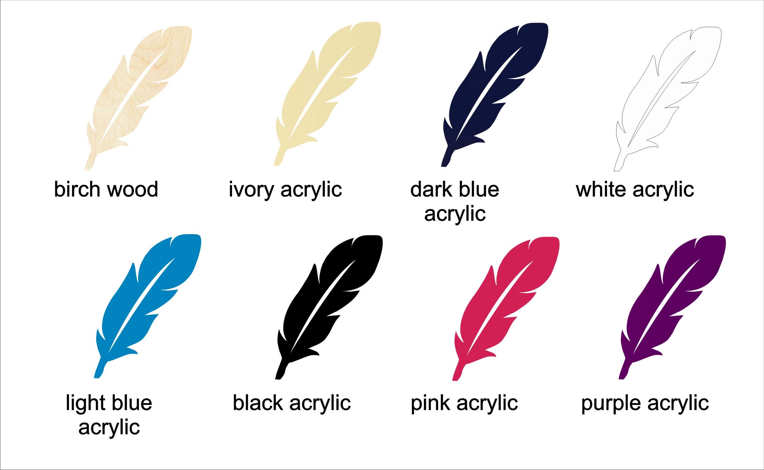 3 Wood or colored acrylic feather shapes Unfinished wood | Etsy