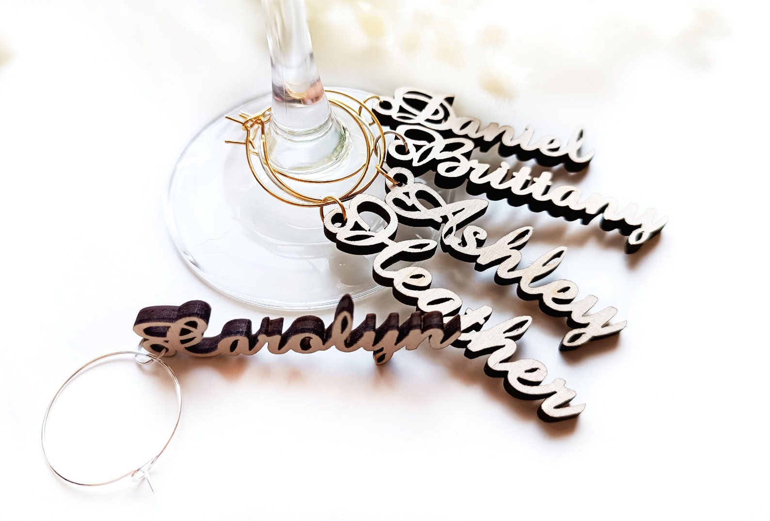 Custom Wine Charm, Wood Wine Charms, Table Name Tags, Wine Glass Charms ...