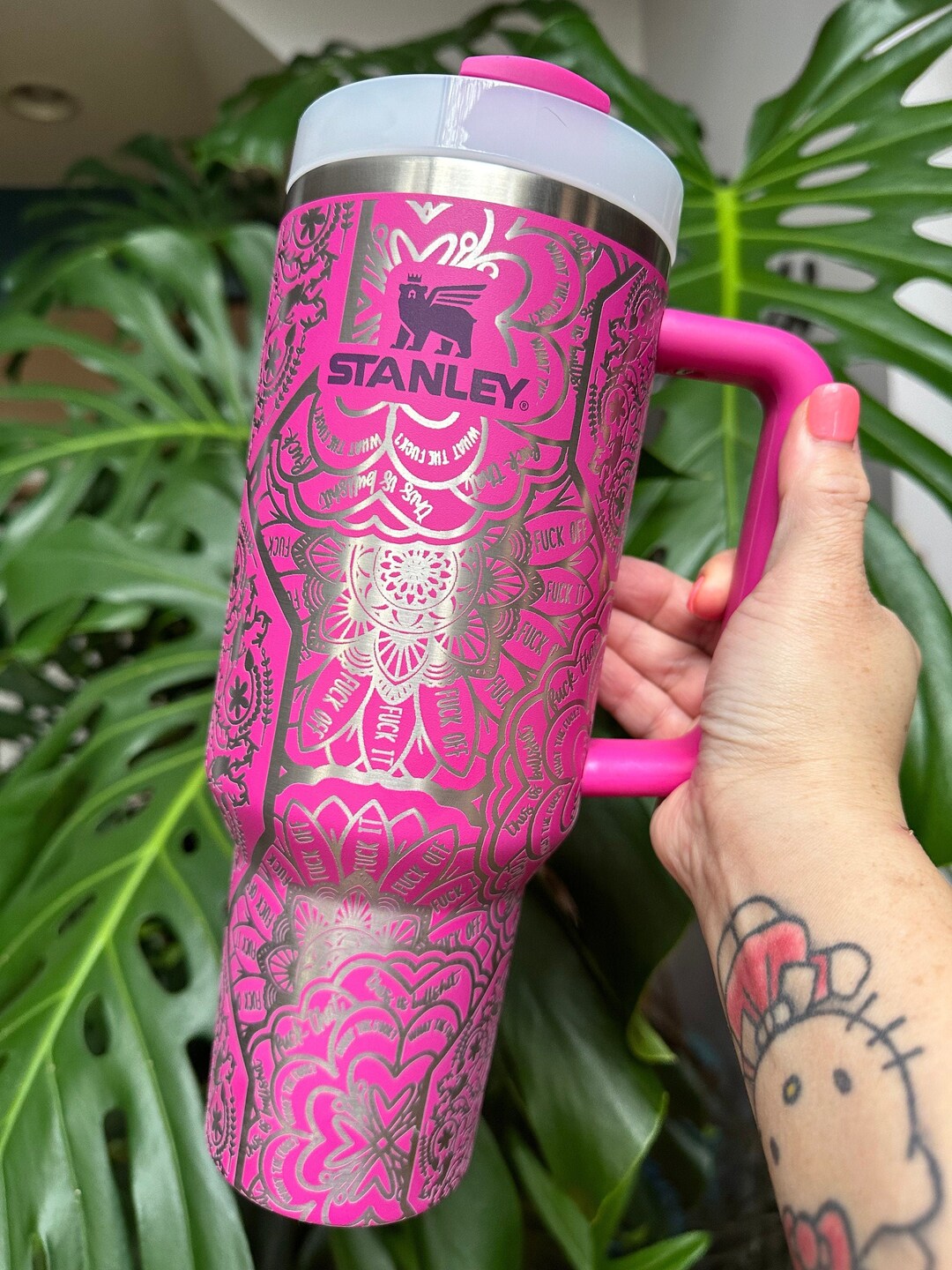 Custom Fuchsia 40oz Stanley Tumbler Laser Engraved Cuss Word Mandala ...