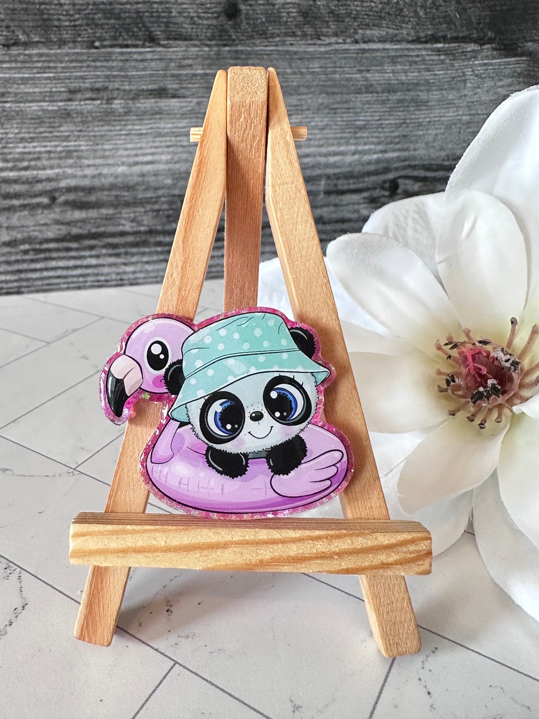 Cute Panda in a Pool Float Badge - Etsy