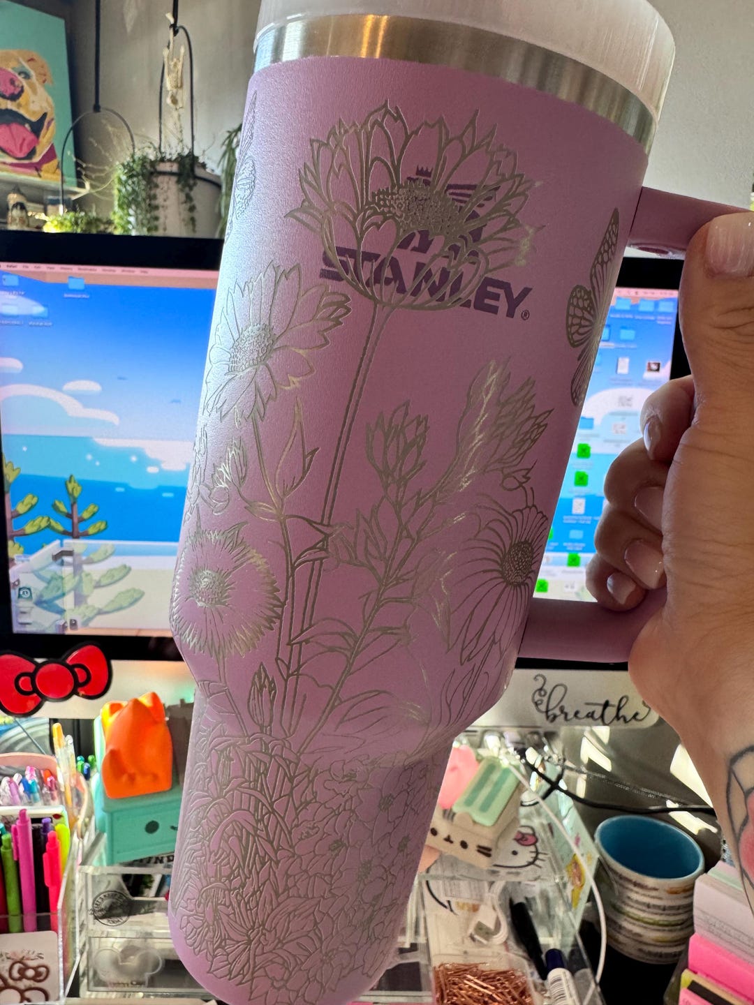DISCOUNTED AS IS Lilac 40oz Stanley Tumbler - Engraved With Wildflowers ...