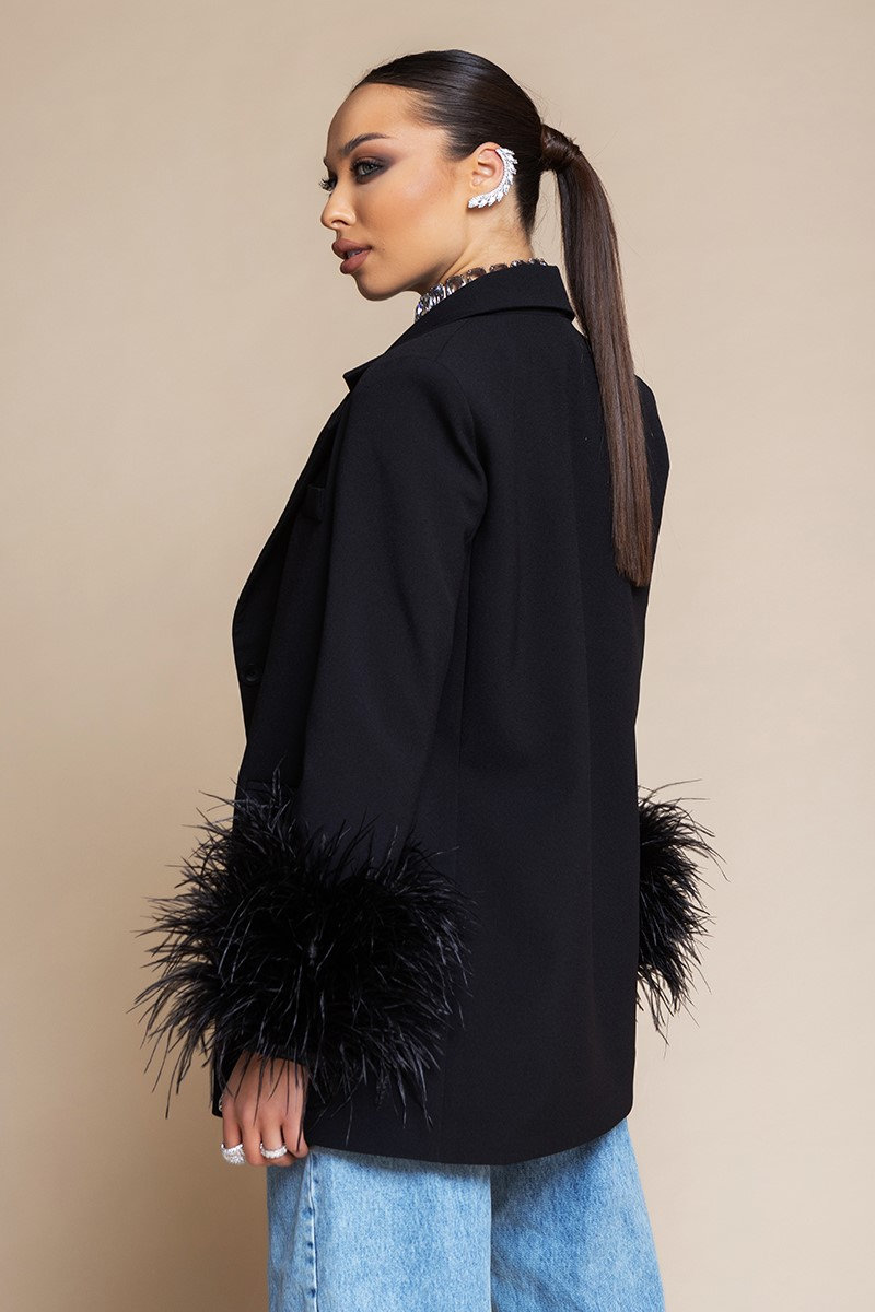 Black Blazer With Ostrich Feather Sleeves, Designer Women's Jacket - Etsy