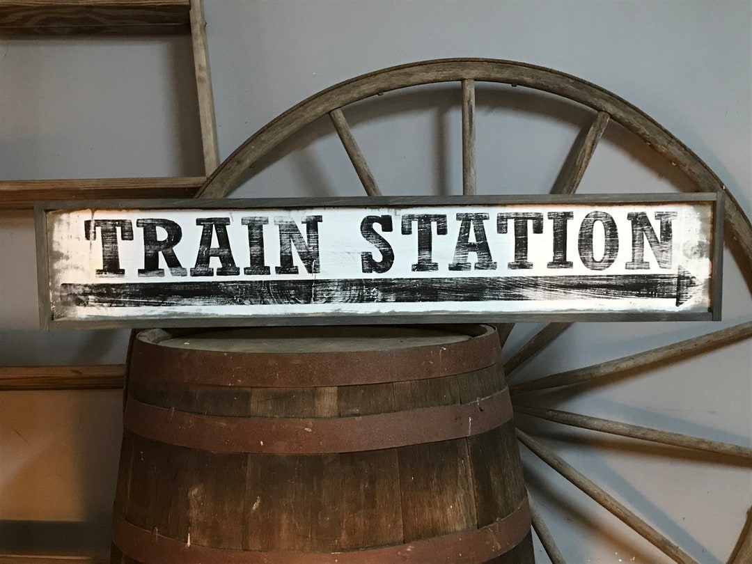 TRAIN STATION Wood Sign, Vintage Inspired Rustic Wood Sign, Distressed ...