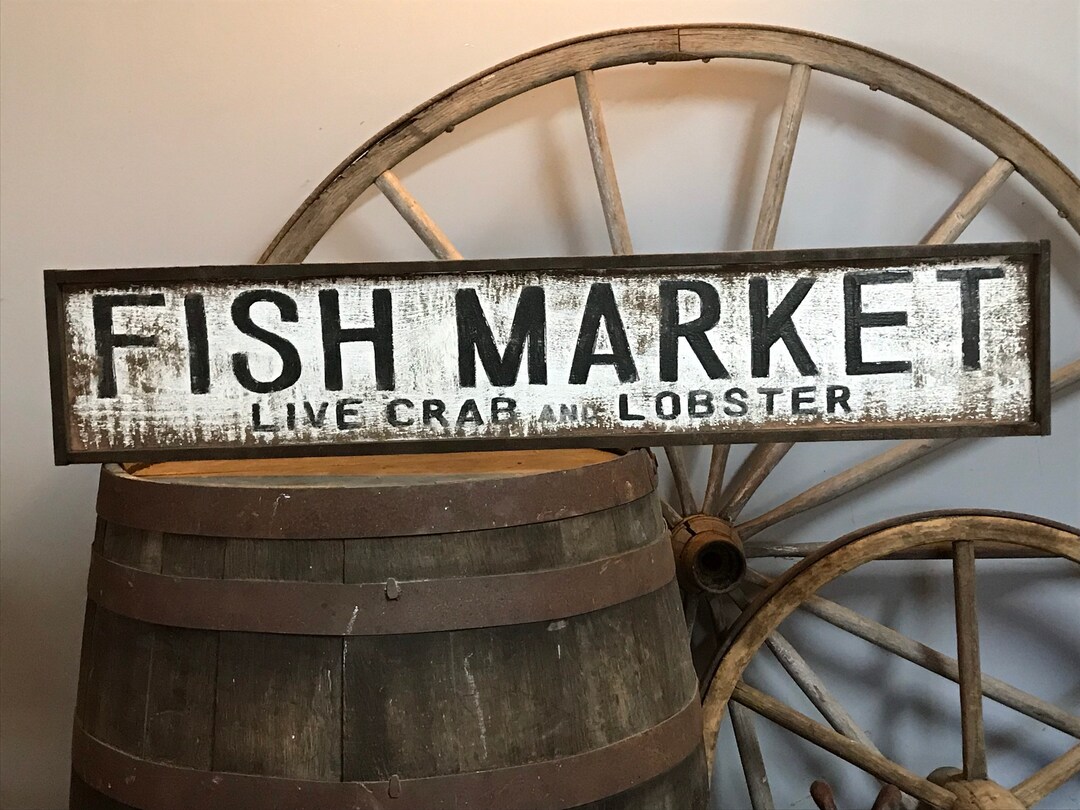 Vintage Inspired Hand Painted Wood Sign FISH MARKET Framed - Etsy