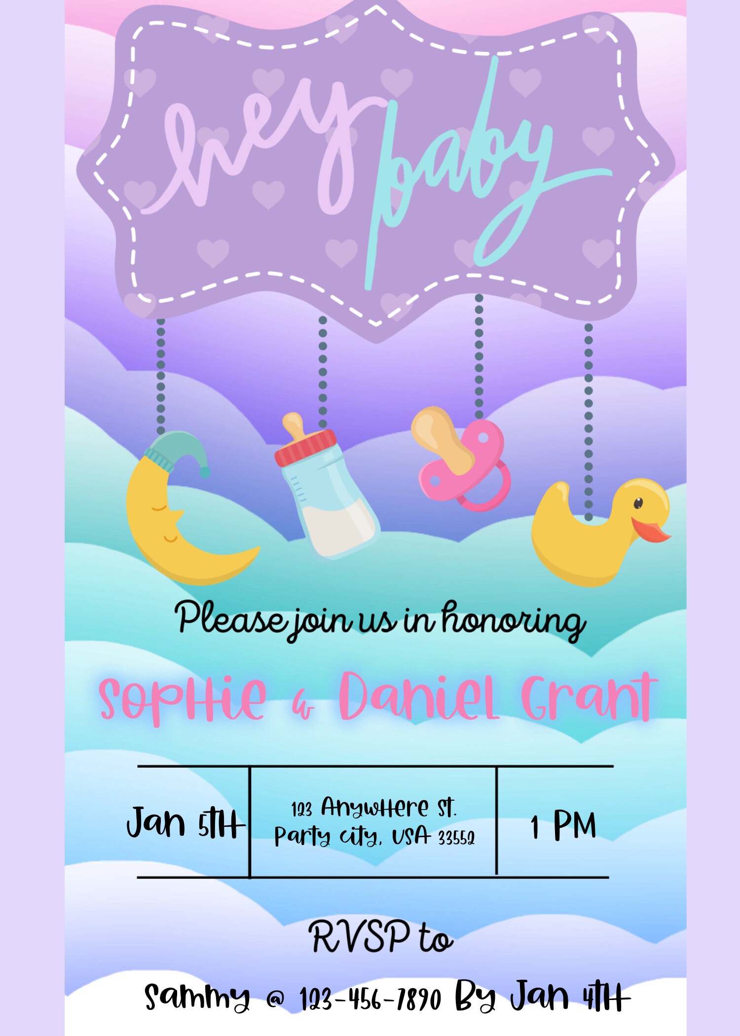 Hey Baby! Pastel Corjl Baby Shower Invitation, Includes 5 Freebies - Etsy