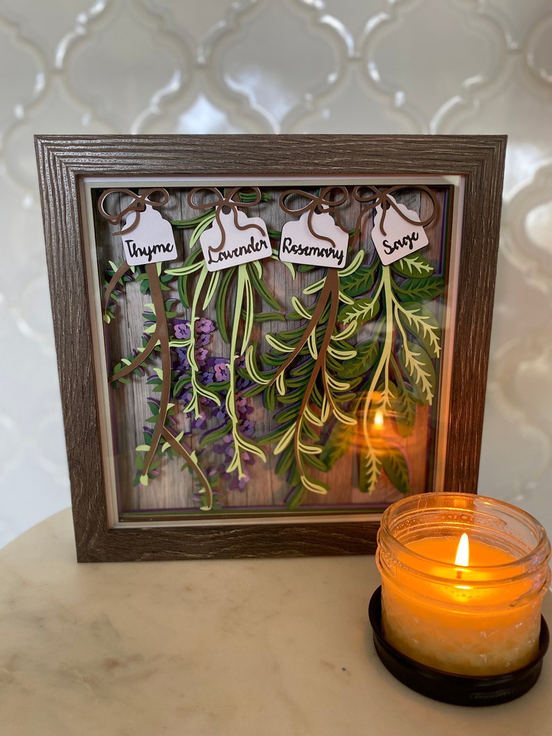 3D Herb Shadow Box Wall Art, Handmade Table Decor, Botanical Display ...