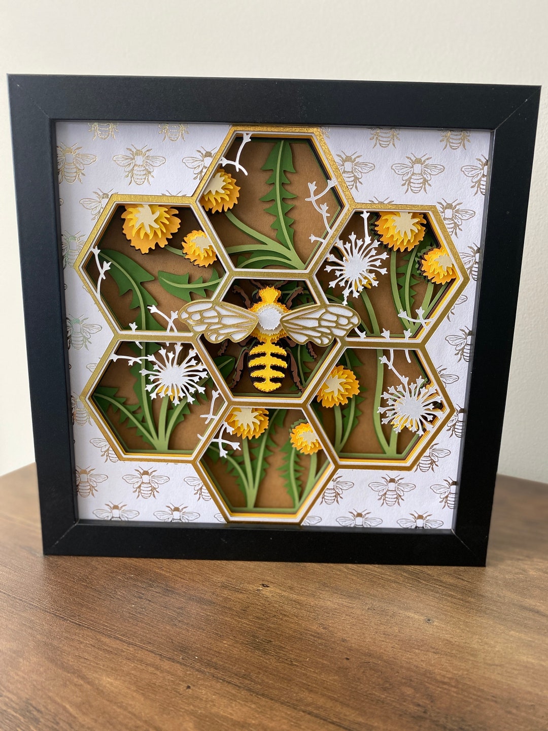 Bee Shadow Box, Handcrafted, 8x8, Wall Table Decor, Nature Lover Gift ...