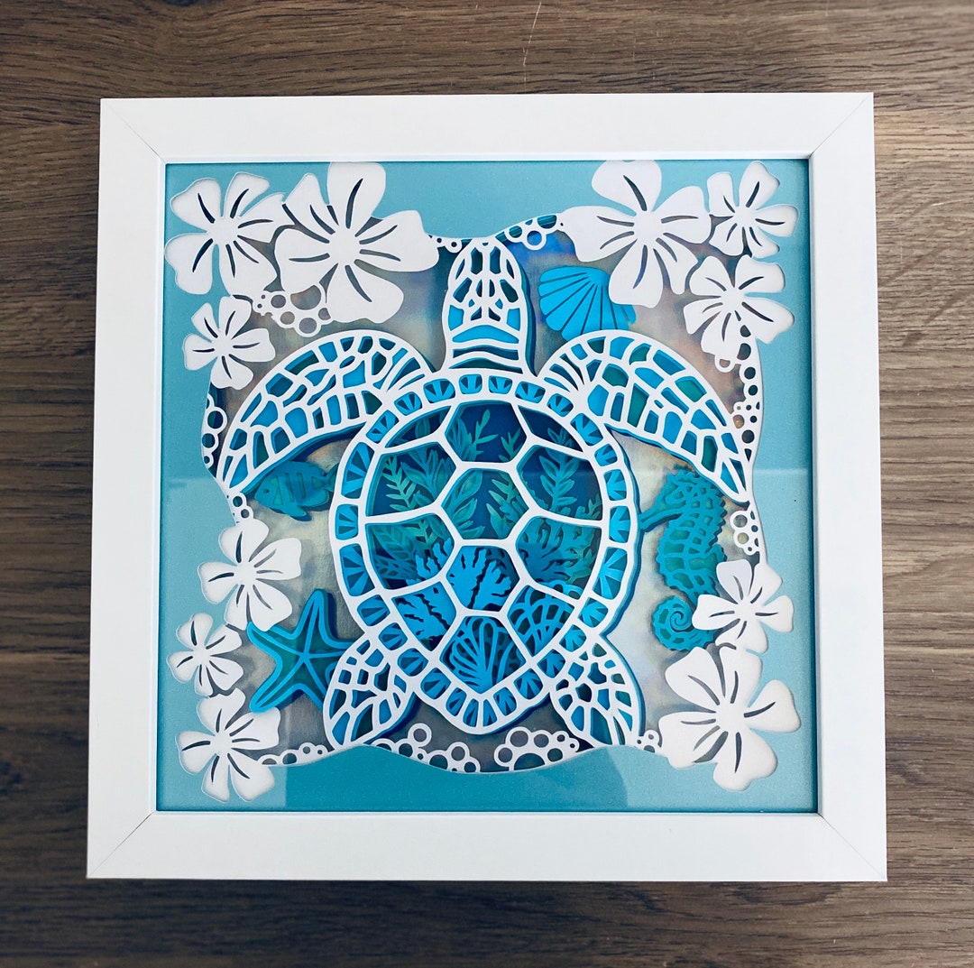 Sea Turtle Shadow Box Art, Handcrafted, 8x8, Wall Table Decor, Coastal ...