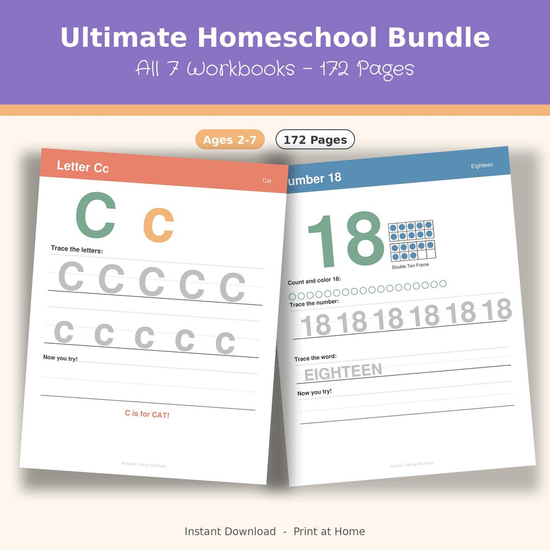 Homeschool Printable Mega Bundle | Alphabet Numbers Tracing Math Sight ...
