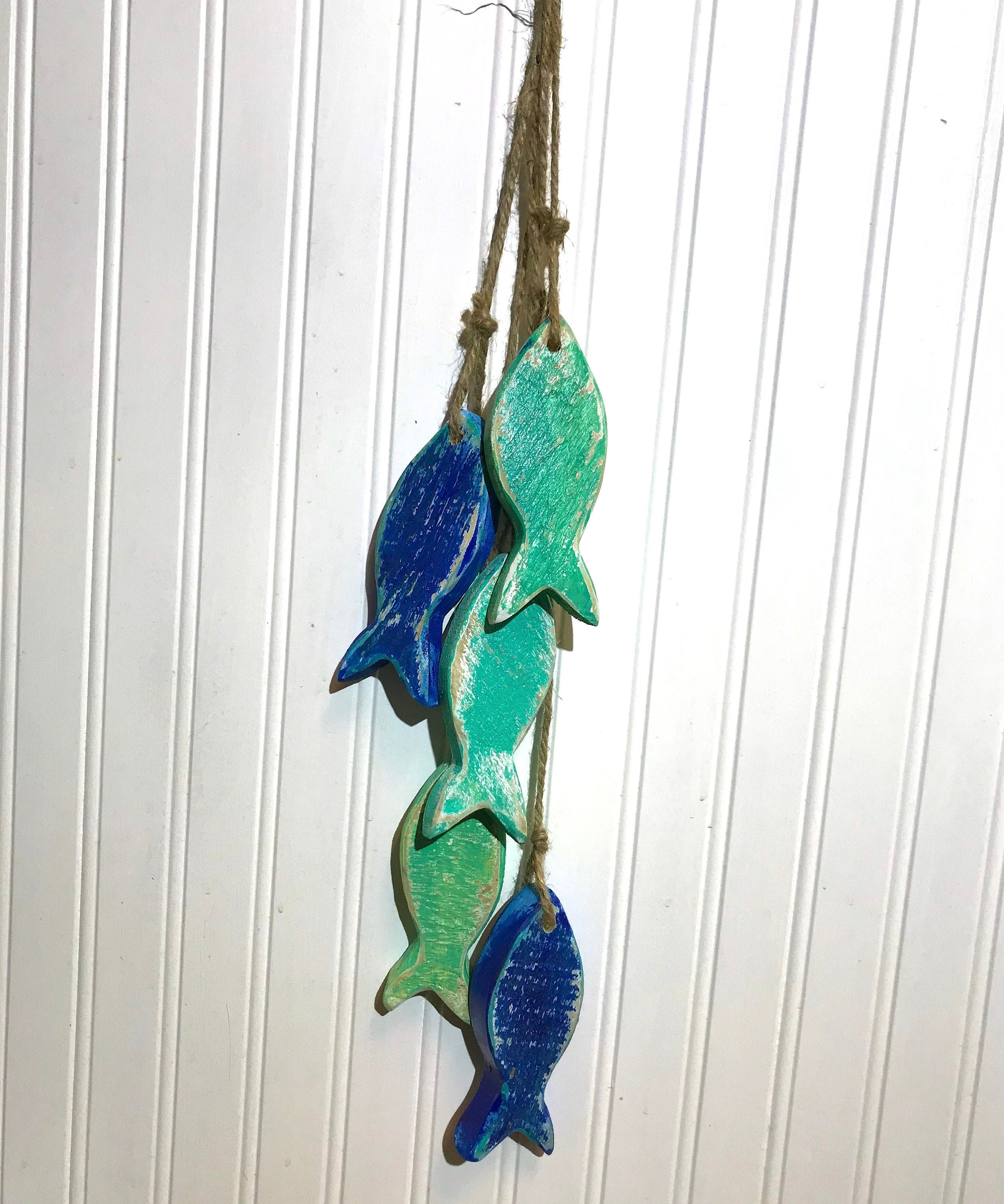 Wood Fish on a string wall art Beach decor | Etsy