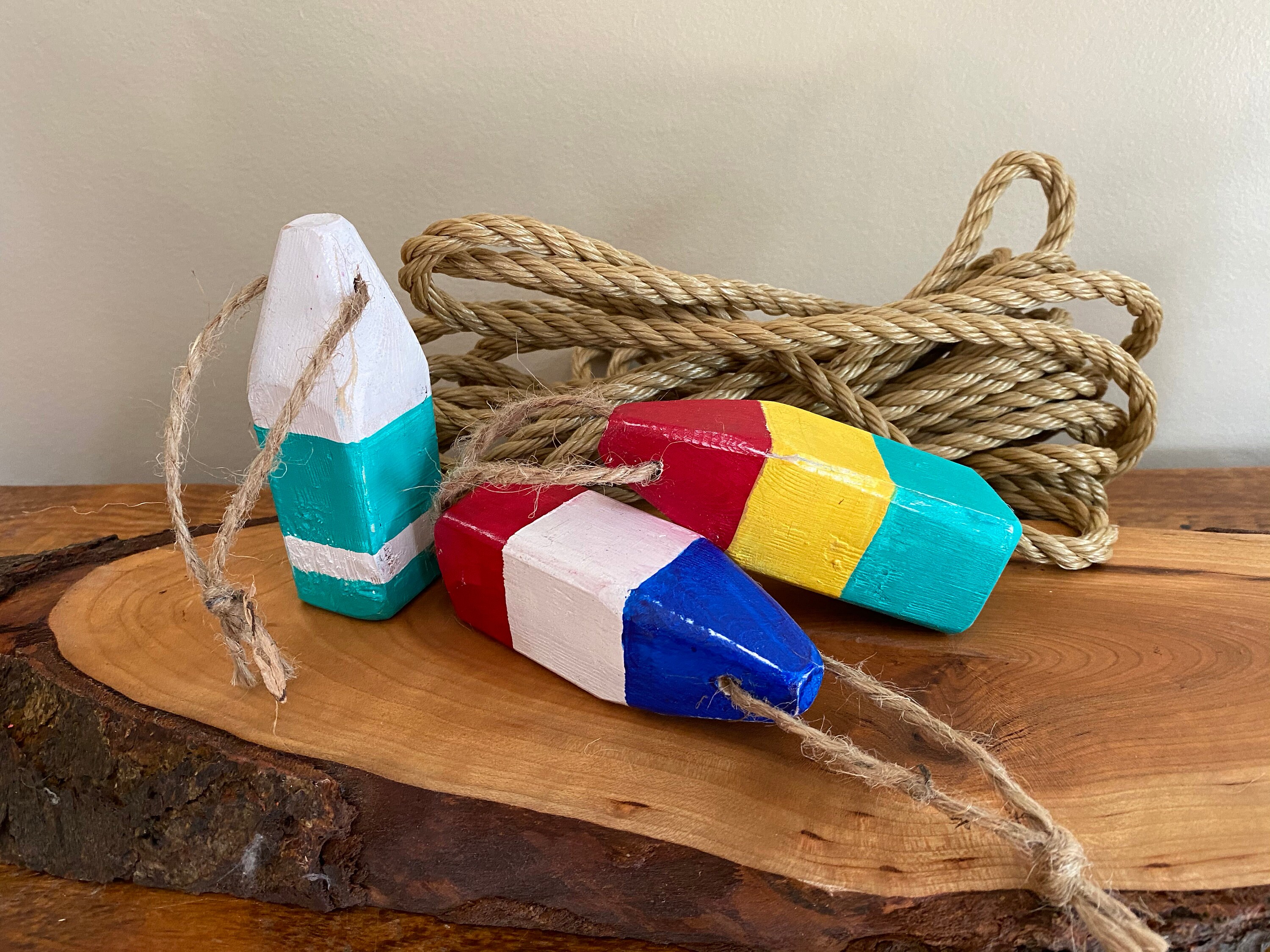 Miniature Wood Lobster Buoys - Rustic Beach Decor- Key Chain - Ornament ...