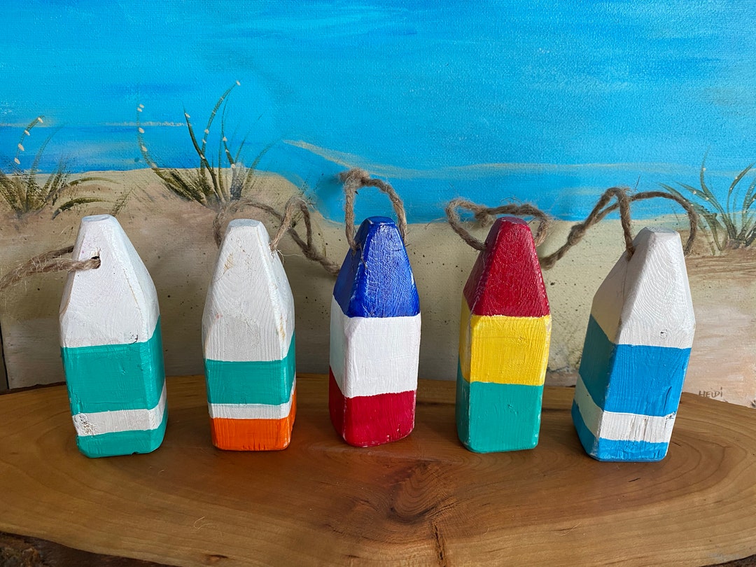 Miniature Wood Lobster Buoys - Rustic Beach Decor- Key Chain - Ornament ...