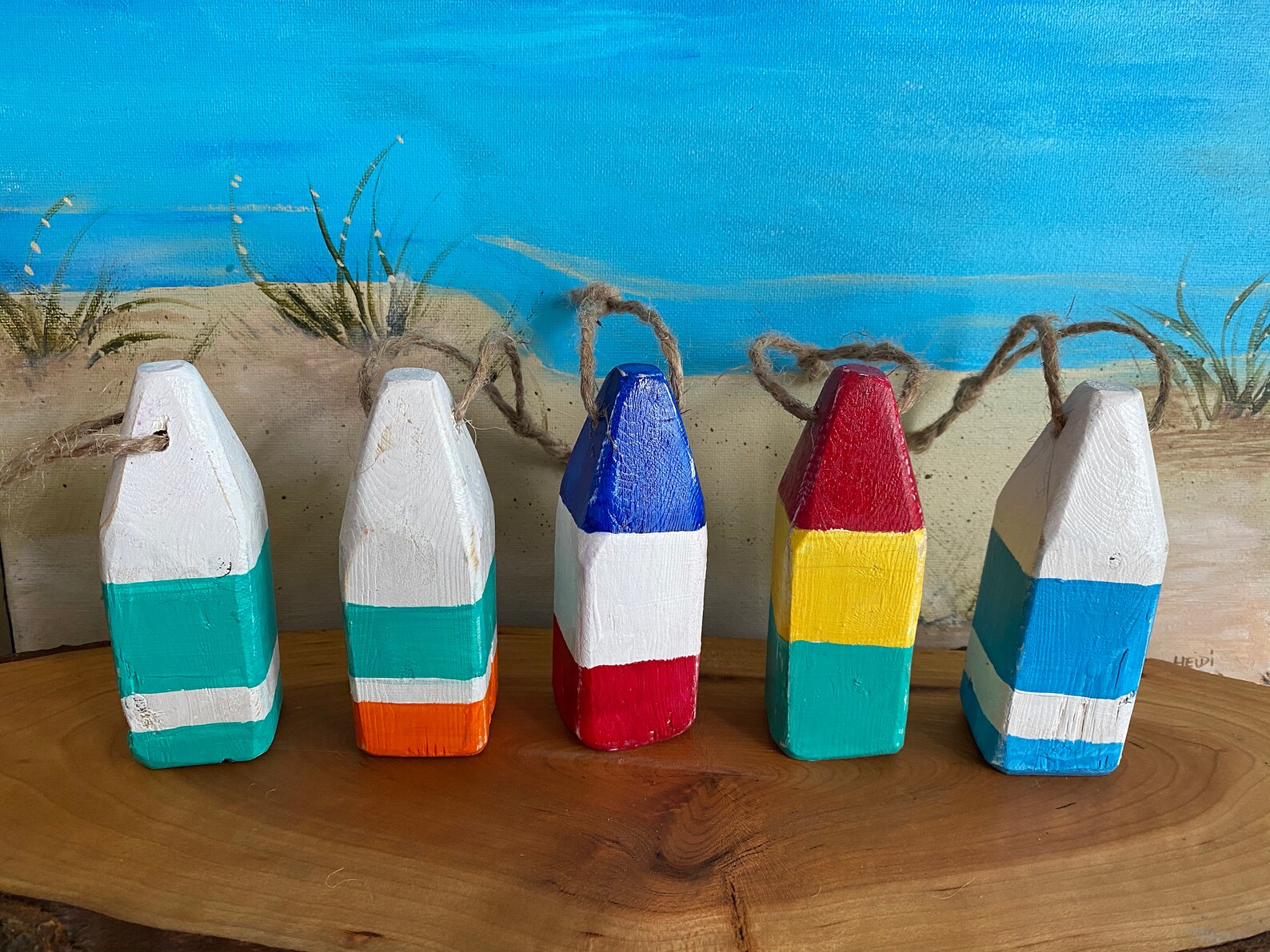 Miniature Wood Lobster Buoys - Rustic Beach Decor- Key Chain - Ornament ...