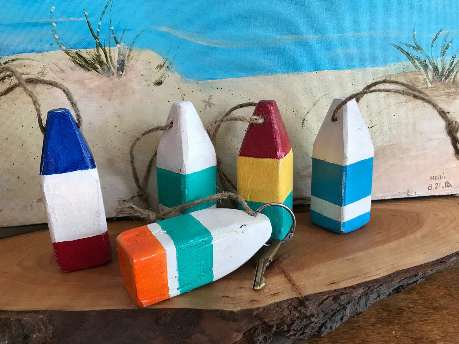 Miniature Wood Lobster Buoys - Rustic Beach Decor- Key Chain - Ornament ...