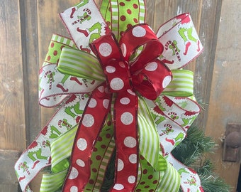 Lime Green and Red Grinch Head Tree Topper for Christmas Treegrinch Leg ...