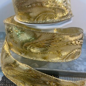 Holiday or Christmas Gold Spiral Patterned Ribbon 1.5 Inch Wired ...