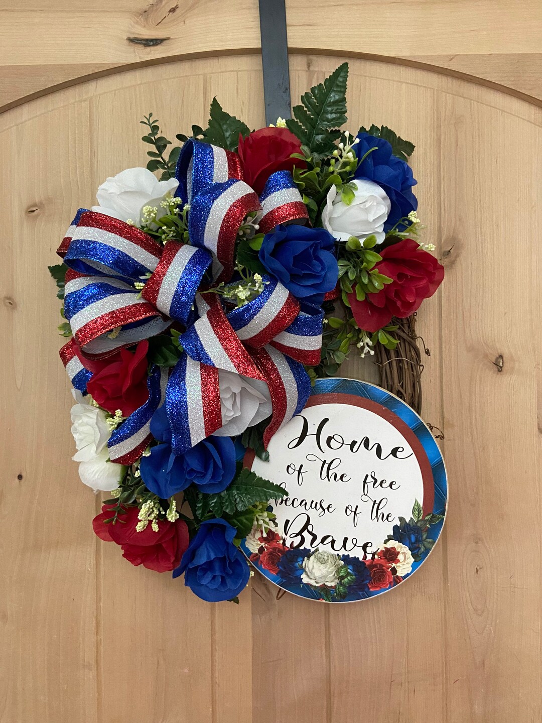 Independence Day Wreath, Patriotic Front Door Decor, Red White Blue ...