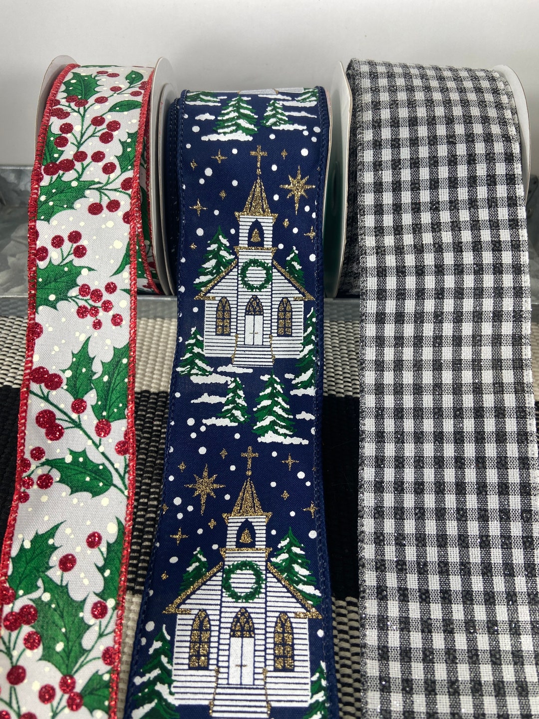 Navy Blue Church Theme Ribbon Set of 2 Rolls of 2.5 X10 Wired and 1 ...