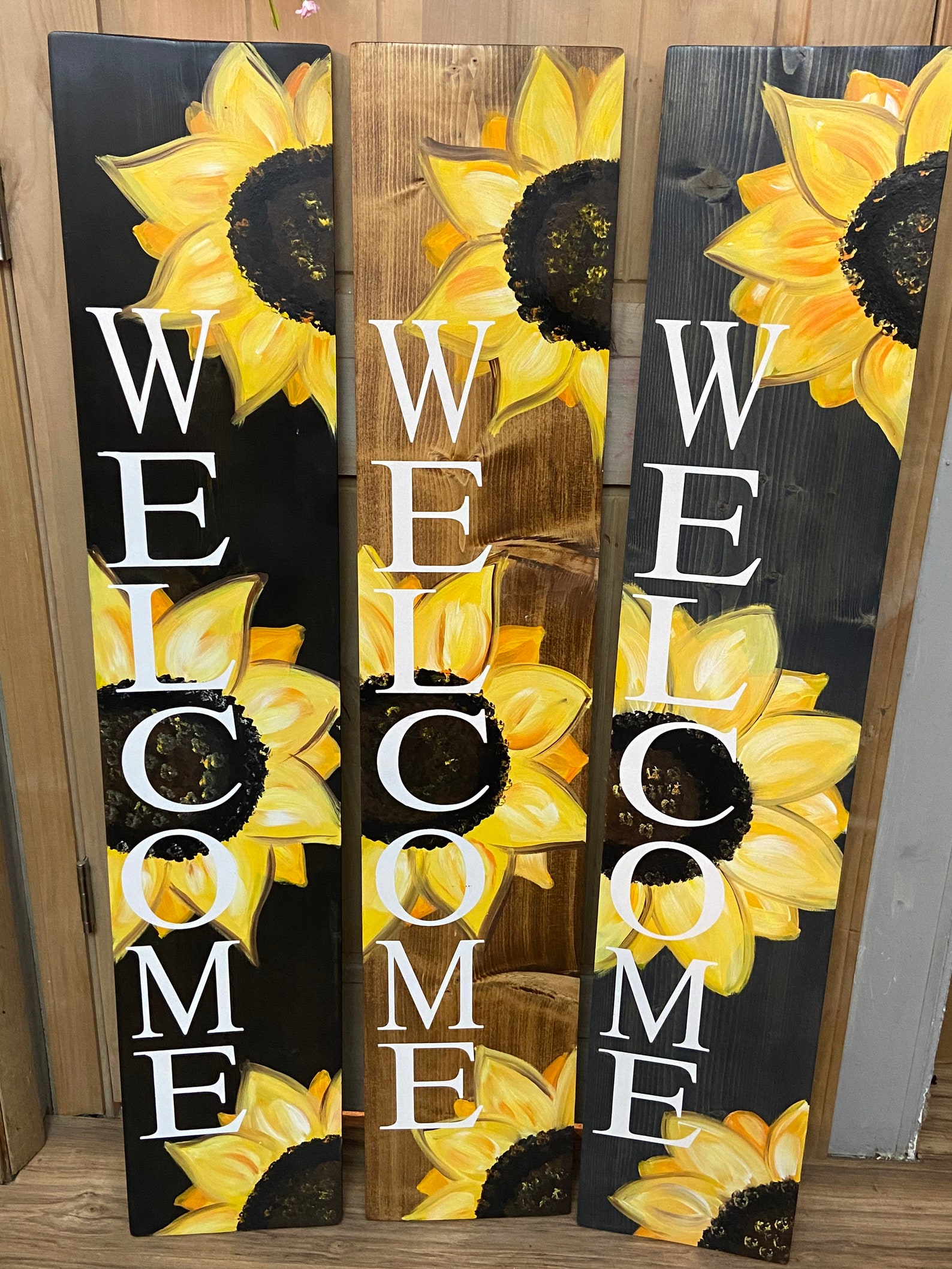 Sunflowers Welcome Sign is Stained and Hand Painted Ready for - Etsy