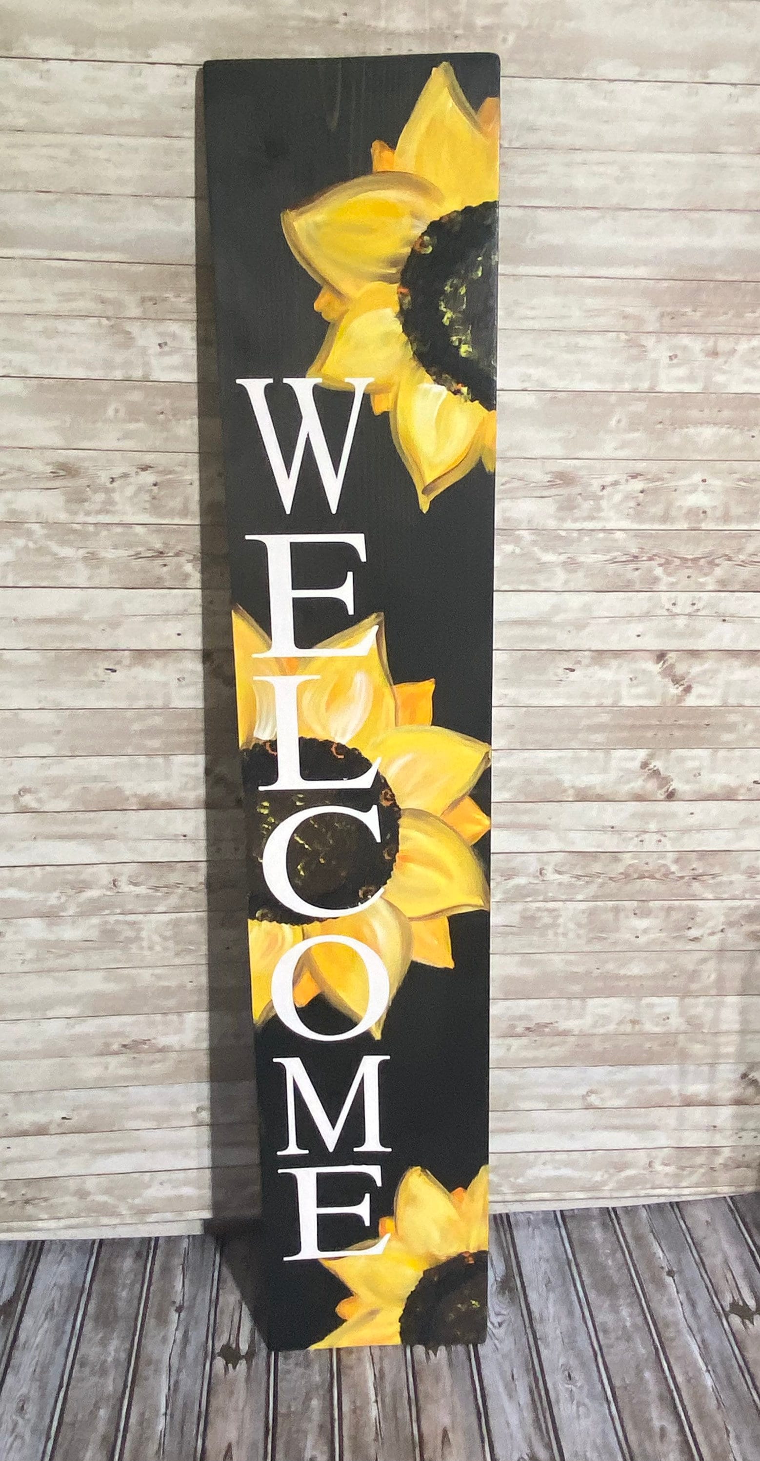 Sunflowers Welcome Sign is Stained and Hand Painted Ready for - Etsy