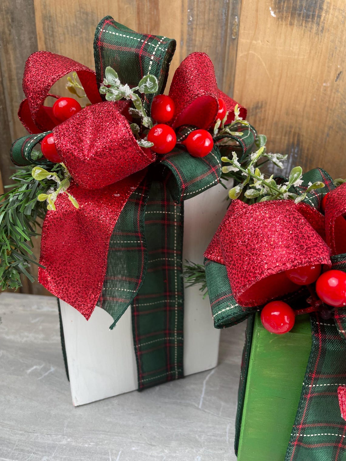 Handmade Christmas Gift Box Decor • Rustic Holiday Centerpiece Set - Etsy