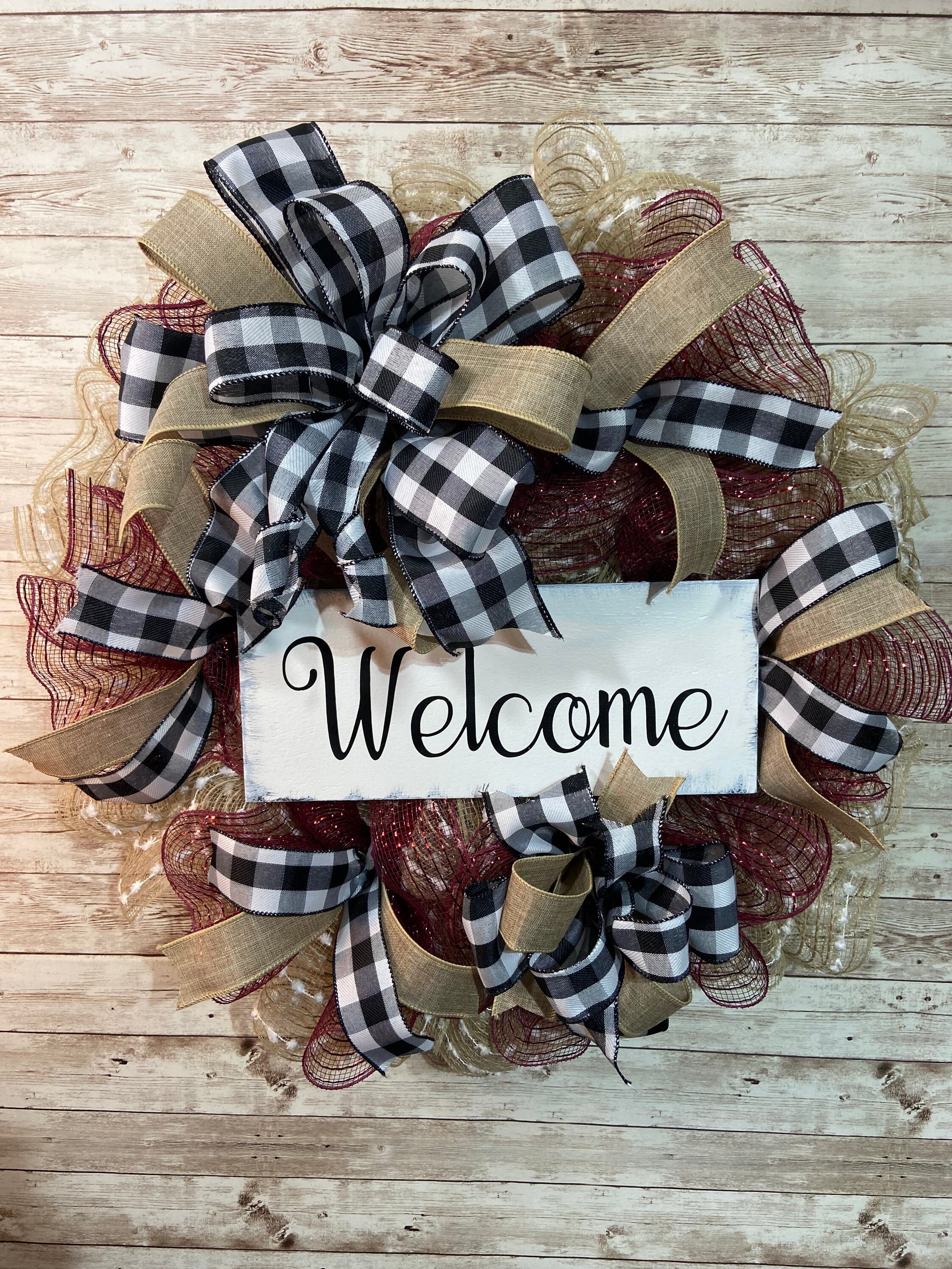 Welcome Wreaths for Front Door Rustic Country With Buffalo - Etsy