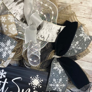Let It Snow Mesh and Ribbon Wreath Black Snowball Natural - Etsy