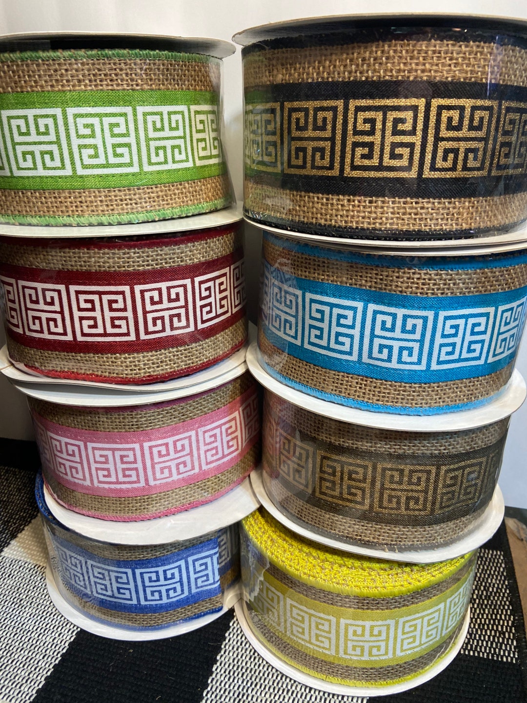 3 Inch Wired Greek Key on Juteholiday Everyday Ribbon - Etsy