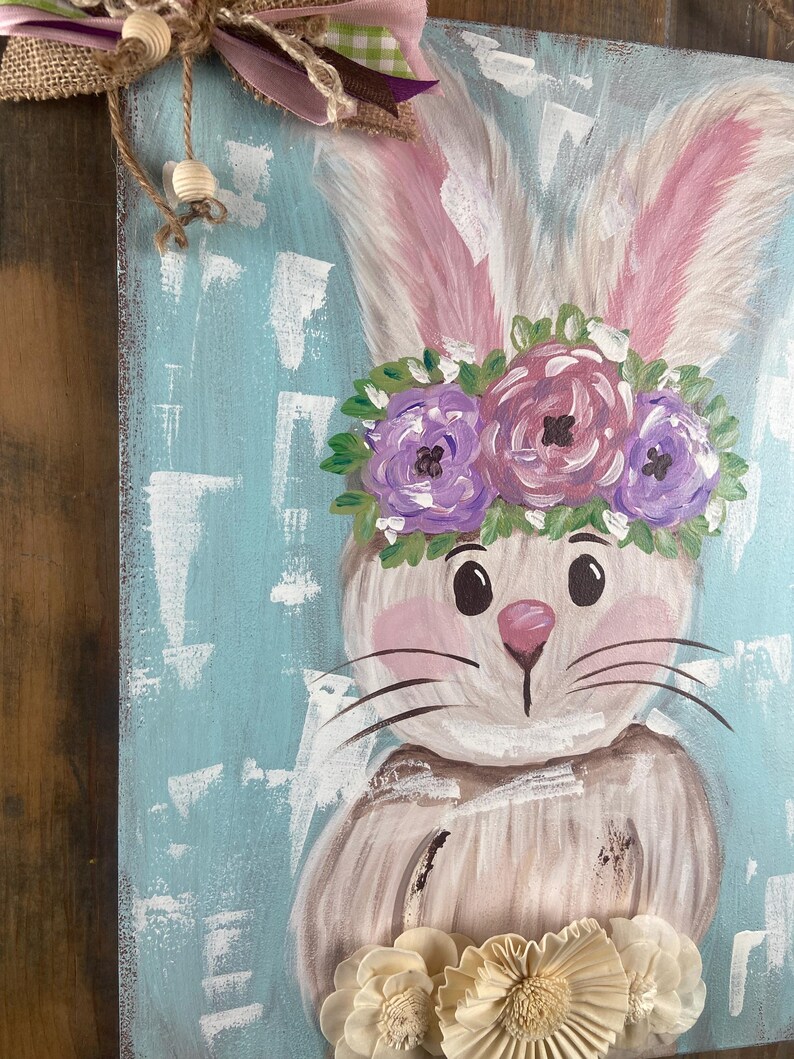 Spring Bunny Wall Art – Hand-painted Rabbit With Floral Crown, Easter ...