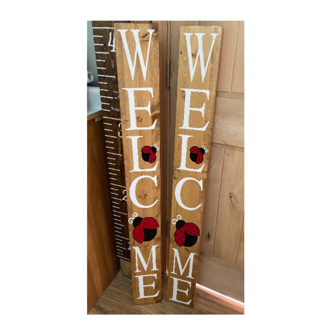 Welcome Ladybug Sign, Entryway Welcome With Painted Ladybugs, Ladybug ...