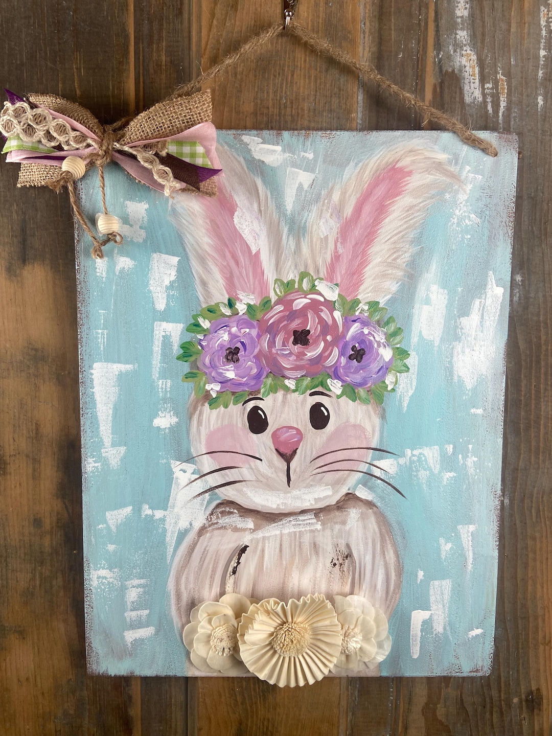 Spring Bunny Wall Art – Hand-painted Rabbit With Floral Crown, Easter ...