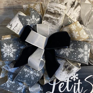 Let It Snow Mesh and Ribbon Wreath Black Snowball Natural - Etsy