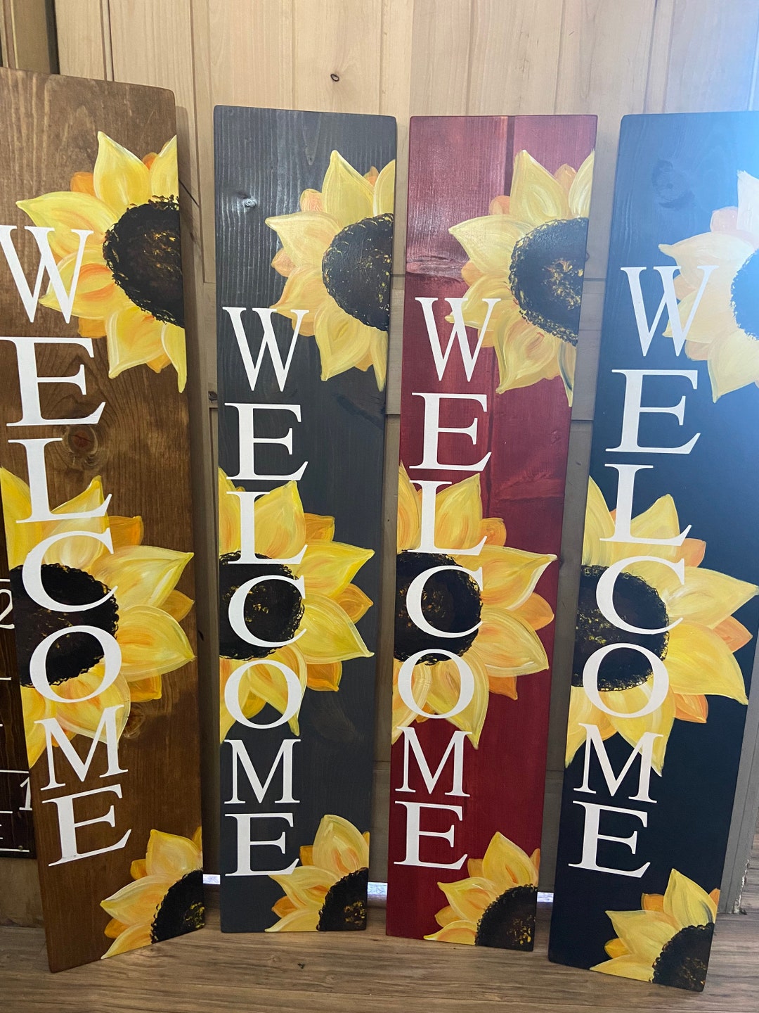 Sunflowers Welcome Sign is Stained and Hand Painted Ready for Front ...