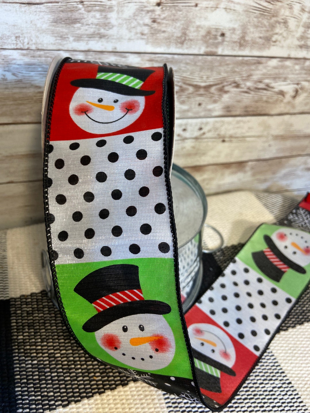 Holiday Snowmen Block Print Ribbon – 2.5″ X 10 Yards Wired Christmas ...
