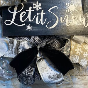 Let It Snow Mesh and Ribbon Wreath Black Snowball Natural - Etsy