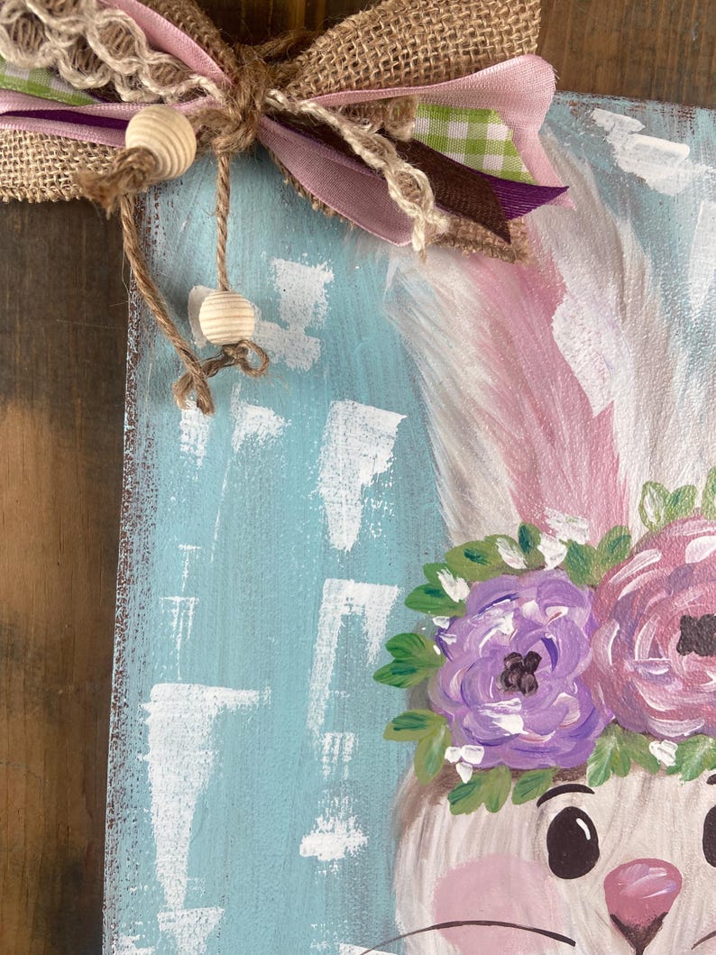 Spring Bunny Wall Art – Hand-painted Rabbit With Floral Crown, Easter ...
