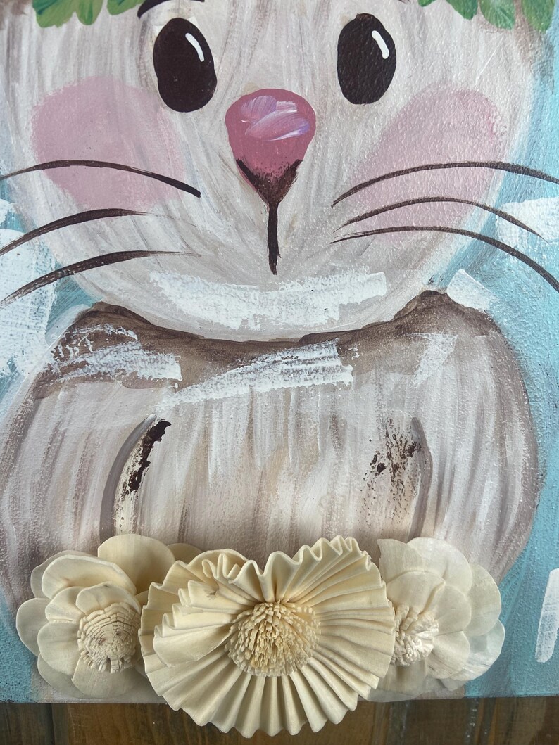 Spring Bunny Wall Art – Hand-painted Rabbit With Floral Crown, Easter ...